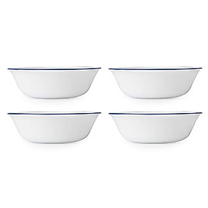 Corelle Livingware Lia 18 Ounce Soup/Cereal Bowl - White with Cobalt Blue Lip (Set of 4)