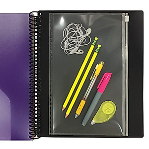 24 Pocket Poly Spiral Project Organizer, Heavy Duty, with Back Cover Utility Pouch, 1/3 Cut Tabs, 12 Tab Color Dividers, Clear View Front Cover, Letter Size, Project Folder, by Better Office Products