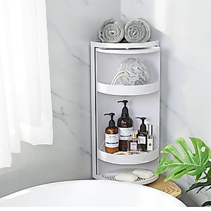 Rotating Corner Shelf Locker, 1-3Layers Triangle Storage Organizer, Cosmetic Cabinet Rack for Bathroom and Kitchen (White,L)