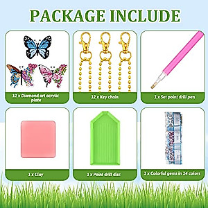 12 Pcs Butterfly Diamond Painting Keychains Summer Diamond Key Chains Kit DIY Butterflies Diamond Art Keychains for Beginners Kids Adults DIY Key Ring Pendant Summer Crafts Making (Butterfly Style)