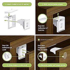 Magnetic Cabinet Locks (12-Pack 2 Keys) Baby Proofing & Child Safety by Skyla Homes - The Safest, Quickest and Easiest Multi-Purpose 3M Adhesive Child Proof Latches, No Screws or Tools Needed