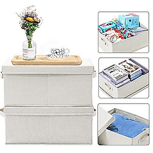 HOONEX Foldable Storage Bins with Lids, 2 Pack, Storage Boxes with Carrying Handles and Study Heavy Cardboard, 16.5" L x 11.8" W x 7.5" H for Toy, Shoes, Books, Clothes, Linens, Nursery, Beige