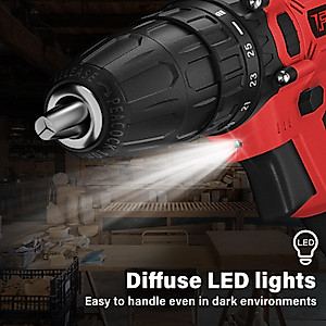 Cordless Drill Set, 21V Power Drill Kit with 398 inch-lbs & Torque Rating 25+1, 2 Variable Speeds Electric Power Drill 3/8” Keyless Chuck with LED & 29 pcs Accessories Electric Driver for DIY (1.5 Ah)