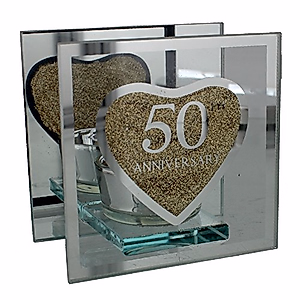 Oaktree Gifts Anniversary Single Glass Tea Light Holder '50th' Anniversary