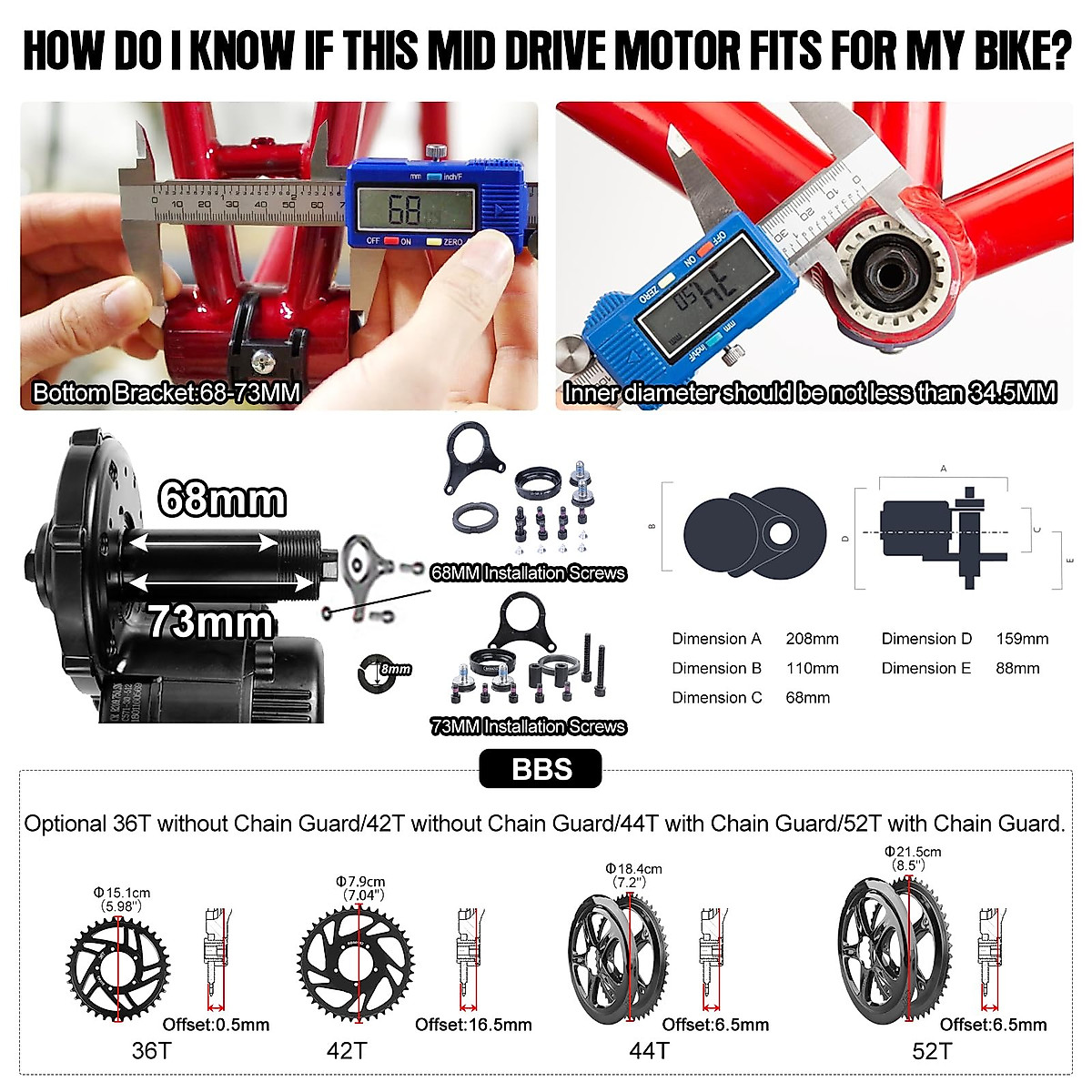 BAFANG BBS02B 48V 750W Mid Drive Electric Bike Motor Ebike Conversion Kit Mid-Mounted Engine for Mountain Bike Road Bicycle with Optional 48V 17.5Ah 18Ah and 48V 20Ah Battery
