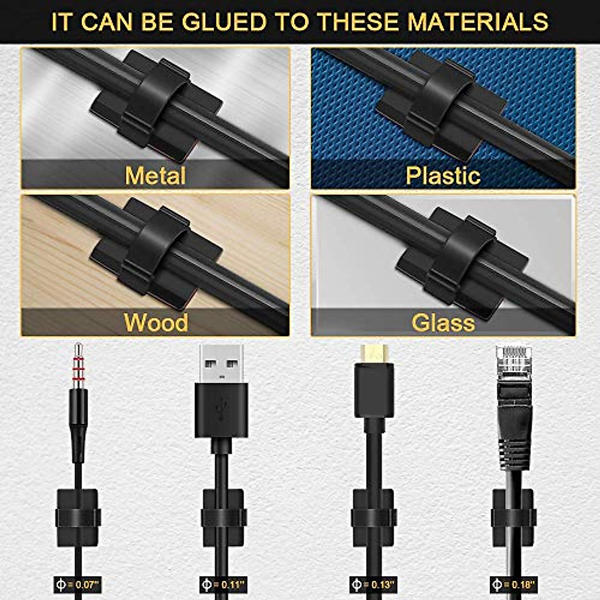 3M Self Adhesive Cable Clips Management Strong Wire Holders Cord Organizer Cable Clamp Sticky Desk Management for Office Home Car Tables PC Laptop TV Walls (0.75"x0.6", 50pcs, Black)