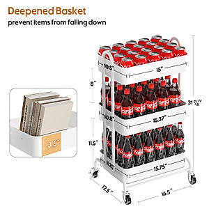 Ceayell 3-Tier Metal Rolling Storage Cart Heavy Duty Utility Cart Organizer with Lockable Wheels