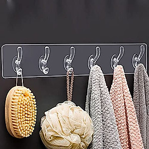 ZUICC Multifunctional Transparent 6 Hooks,Adhesive Row Hooks,Transparent Wall Hooks,Heavy Duty Self Adhesive Hooks,Utility Hooks,Drill-Free Wall Hooks,Kitchen Bathroom Hooks Waterproof Wall Hooks