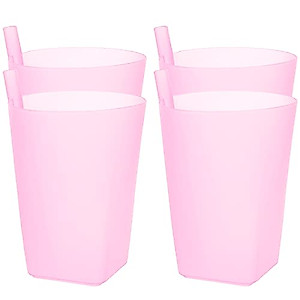 EXCEART Sippy Cup 4PC Sippy Cups Plastic Cups with Built- in Straw Candy Color Water Container Drinking Cups Toddler Drinking Cups Milk Cups Straw Cups for Children Kids Water Cup(Random Color)