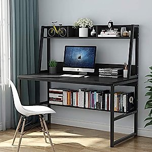 Tribesigns Computer Desk with Hutch,47 inches Home Office Desk with Space Saving Design with Bookshelf for Small Spaces (Black, 47)