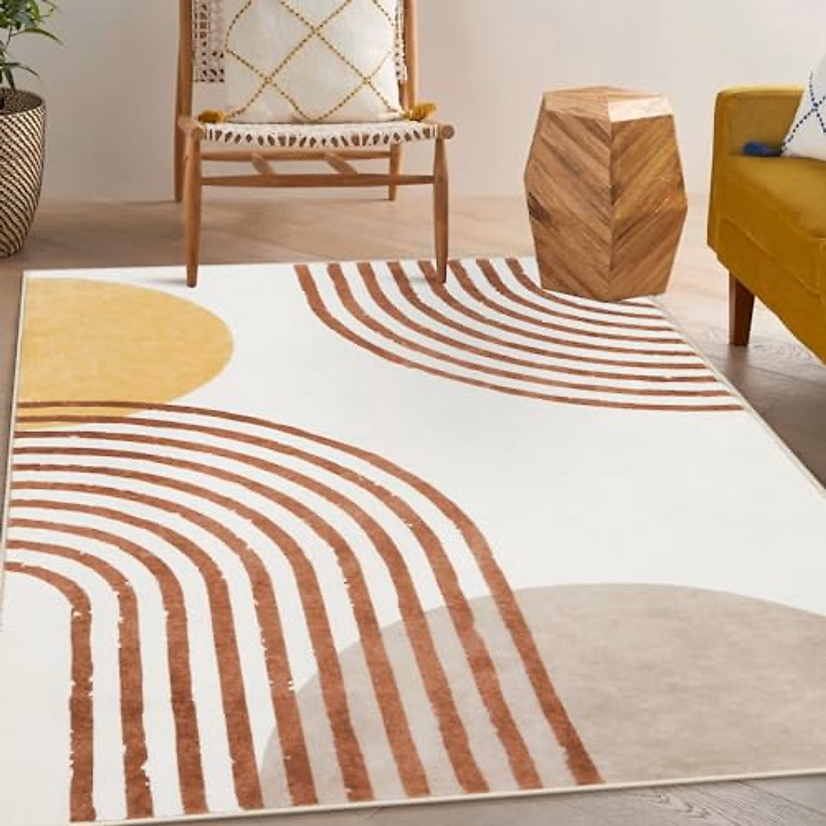 Wonnitar Boho Rugs for Living Room, 5x7 Area Rug for Bedroom,Washable Nursery Rugs Non-Slip Kids Room Throw Carpet, Soft Abstract Rainbow Low Pile Mat for Dorm Playroom Home Office (Orange,5'x7')