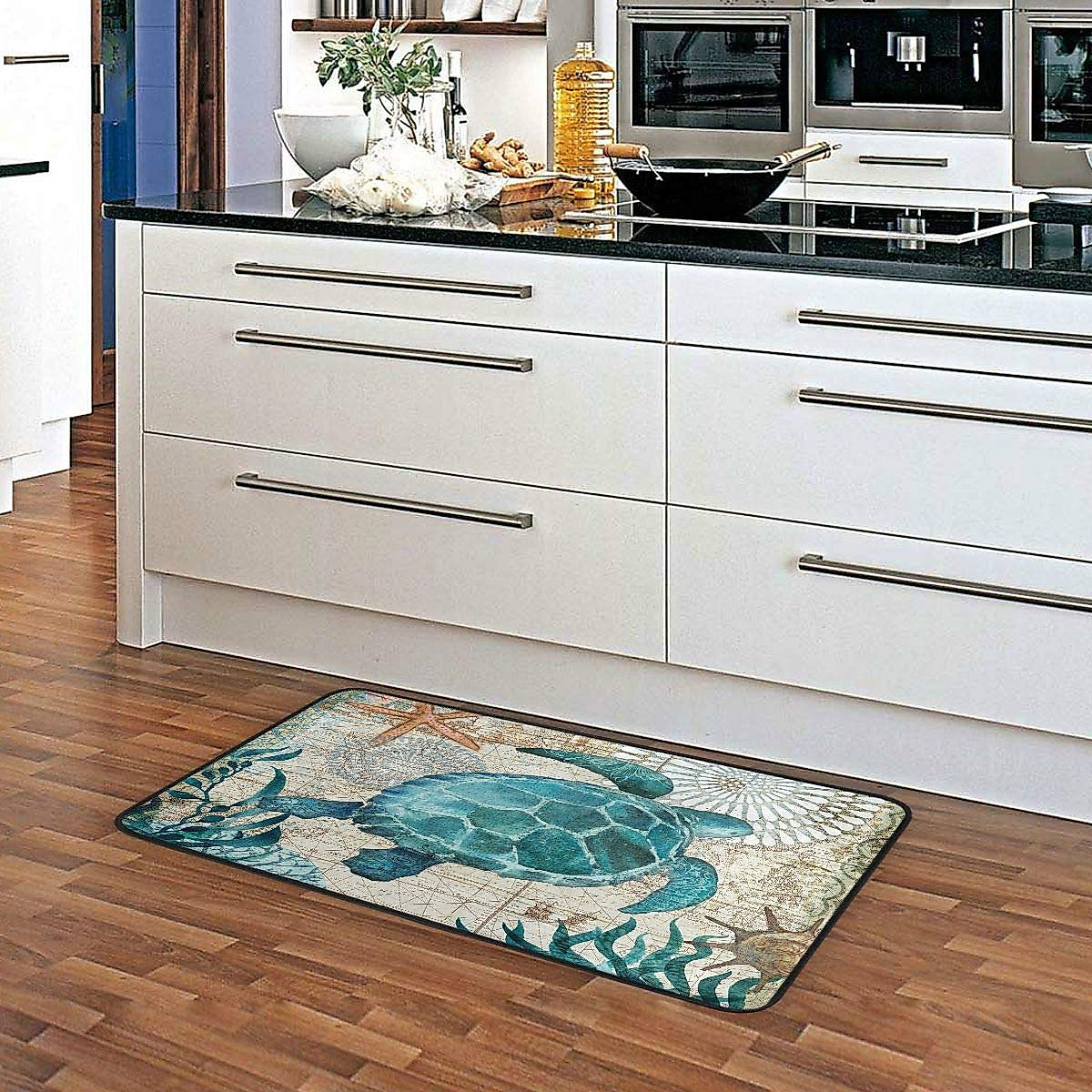 Sea Turtle Retro Map Kitchen Rugs Mat Nautical Ocean Coastal Bathroom Floor Runner Mats Non Slip Door Mat Indoor Entryway Hallway Doormat Welcome Runner Rugs Washable Home Decor 39 X 20 Inch