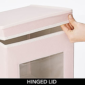 mDesign Fabric Stackable Square Cube Storage Organizer Box with Window and Attached Lid for Organizing Bedroom Closet - Holds Purses, Linens, Accessories - Jane Collection - 6 Pack - Pink/White