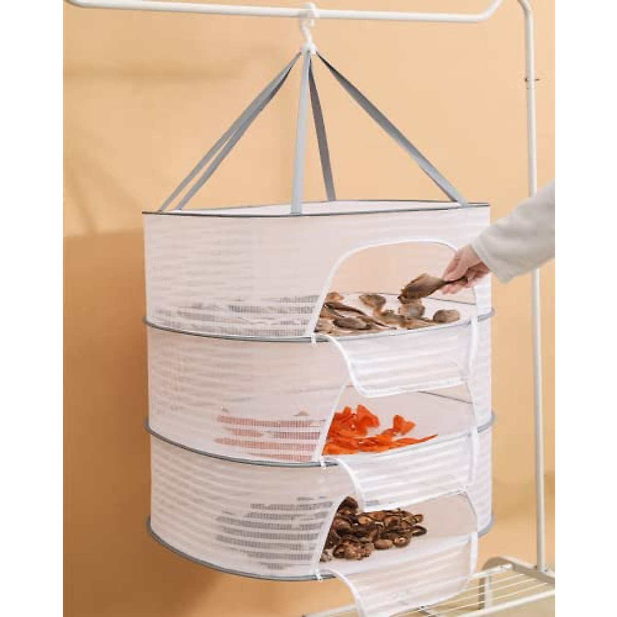 ENVEED 2pc Drying Rack 1-3 Layers Folding Fish Mesh, Non-Toxic Polyester Fiber Netting, Hanging Drying Fish Net, for Shrimp Fish Fruit Vegetables Herb, with Zipper (3 Layers 40 * 60cm)