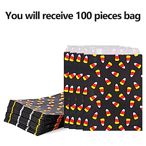 Kolewo4ever 100 Pieces Halloween Treat Bags Halloween Candy Corn Bag Halloween Paper Bags Candy Buffet Paper Bags for Chocolate Candy Cookies Party Favor