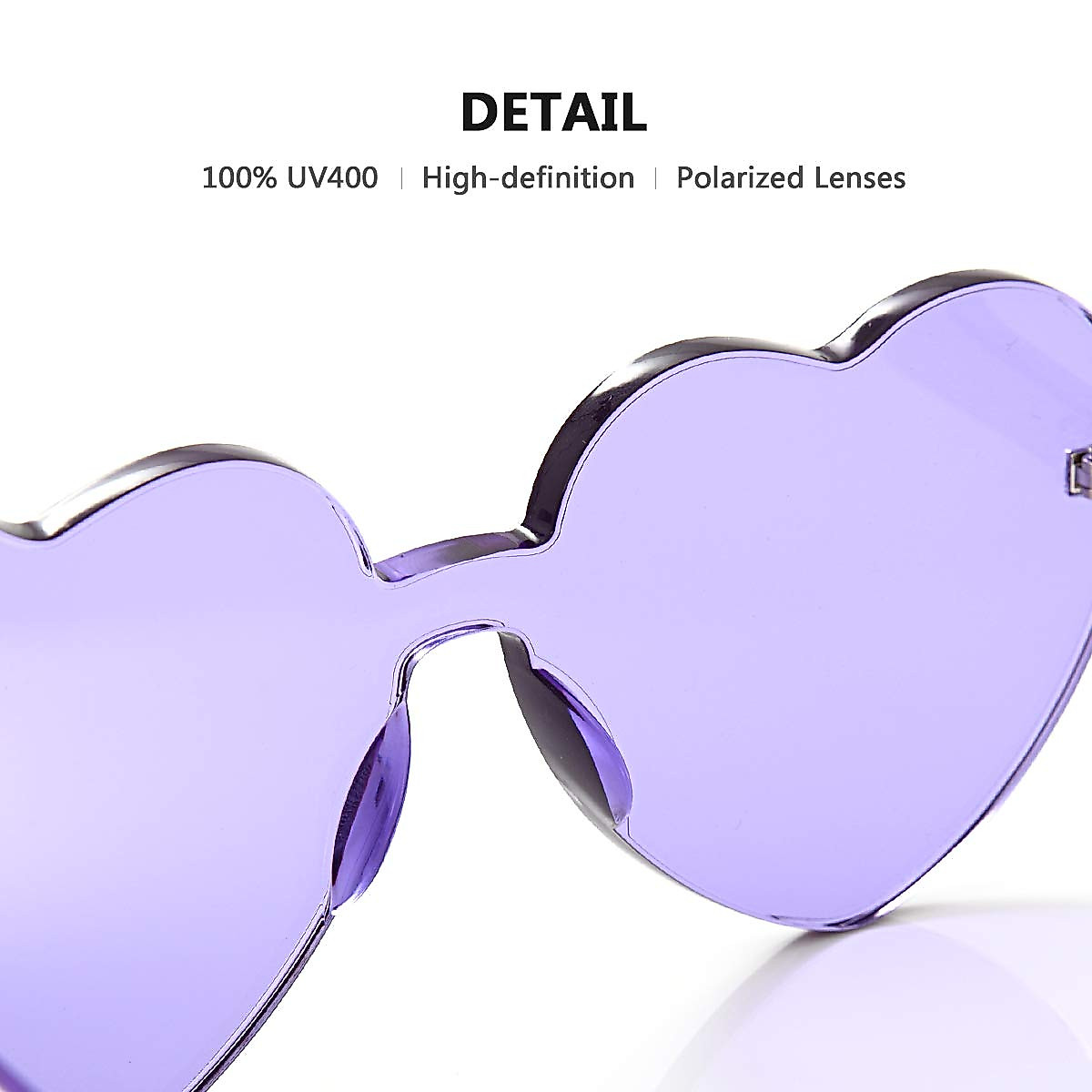 OLIN Heart Thick Oversized Rimless Sunglasses One Piece Heart Shape Eyewear Colored Sunglasses for Women Purple, Heart