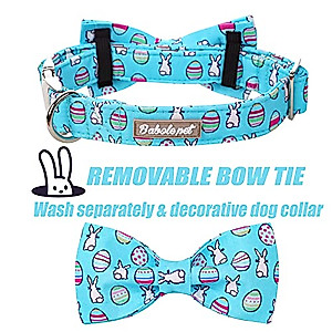 Babole Pet Dog Collar Easter Gift with Bow Tie, Rabbit Egg Male Dog Collar with Safety Metal Buckle Adjustable Puppy Collars for Small Medium Large Boy & Girl Dog,L-Neck 16"-24"