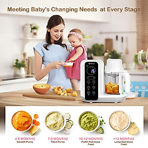 HEYAXA Baby Food Maker, Baby Food Processor with Automatic Cooking & Grinding, Food Steamer Puree Blender with Self-Cleaning Function, BPA Free (White)