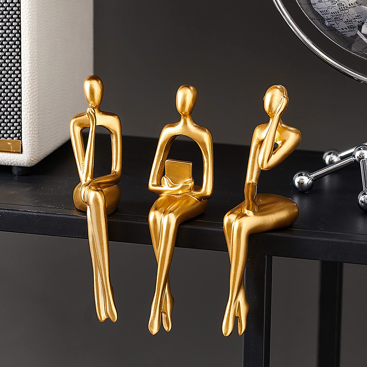 XINXUAN Gold Statue Home Decorations for Living Room,Shelf Decor Modern Bookshelf Decor Figurines Desk Sculpture Table Decor 3 Piece