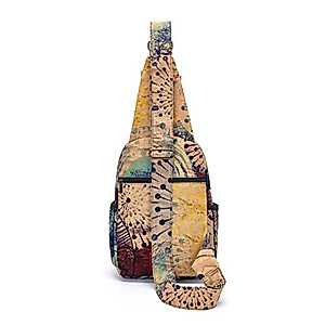 Women sling bag Elephant canvas large boho backpacks bohemian Crossbody Bag (purple yellow)