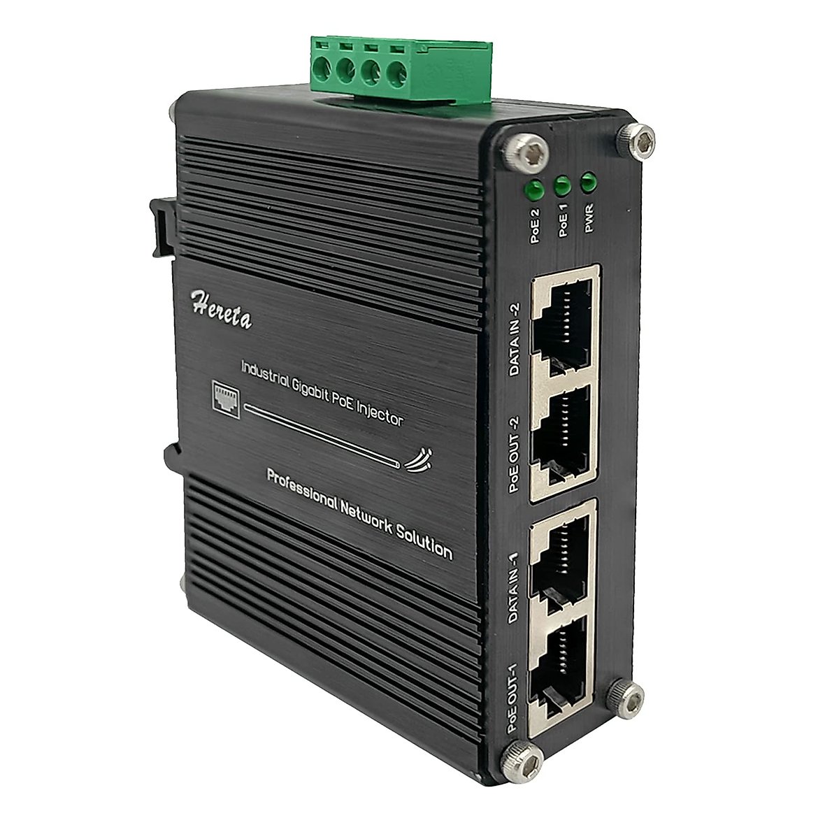 2 Ports Hardened Industrial Gigabit PoE+ Injector 30W Max Per Port 12~48VDC Power Input Support IEEE802.3af/at PoE Device Support 10/100/1000Base-T Compliant with IEEE 802.3ab