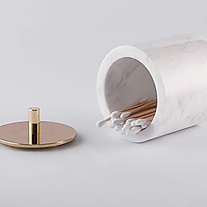 StonePlus Natural Marble Cosmetics Cotton Swab Ball Holder, Seasoning Box, Ring Storage Box with Lid (Gold White)