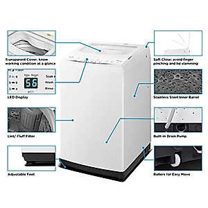 Smileader Portable Washing Machine, 2.0 Cu.Ft. Compact Washer with Fast Cleaning System, 8 Automatic Washing Programs, LED Display, for RV, Apartment, Kitchen, Glacier White