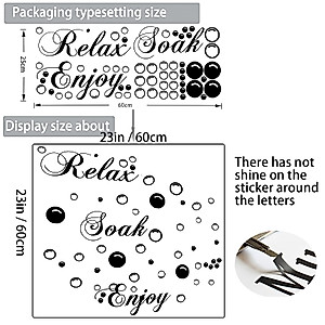 Bathroom Wall Stickers, Black Soak Relax Enjoy Quotes Stickers with Bubble Decals, Beautiful Wall Art Words Peel and Stick Stickers for Home Bathroom Decor