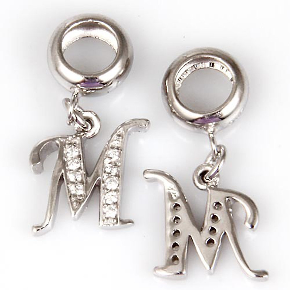 A-Z Letter Charm 925 Sterling Silver Alphabet Charm M Letter Charm Words Charm Anniversary Charm Christmas Charm for Pandora Charm Bracelet (M)