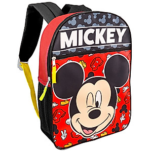 Mickey Mouse Backpack for Boys 4-6 Set - Bundle with 16” Disney Mickey Mouse Backpack, Water Bottle, Stickers, More | Disney Mickey Mouse School Backpack