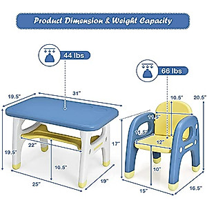 HONEY JOY Kids Table and Chair Set, Dinosaur Shape Children Activity Table and 1 Chair for Art Craft, Building Blocks, 2-Piece Toddler Furniture Set for Daycare Playroom, Gift for Boys Girls