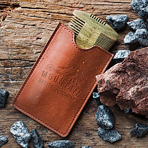 Beard Comb - Sandalwood Natural Hatchet Style for Hair - Anti-Static & No Snag, Handmade Wide & Fine Tooth Contour Brush Best for Beard & Moustache with Carrying Case Pouch