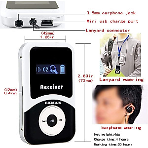 EXMAX® EX-100 Wireless Tour Guide Monitoring Voice Audio Transmission System+Aluminium Alloy Charge Case for Teaching Tour guides Silent Conference Church Museum Tour (1 Transmitters and 60 Receivers)