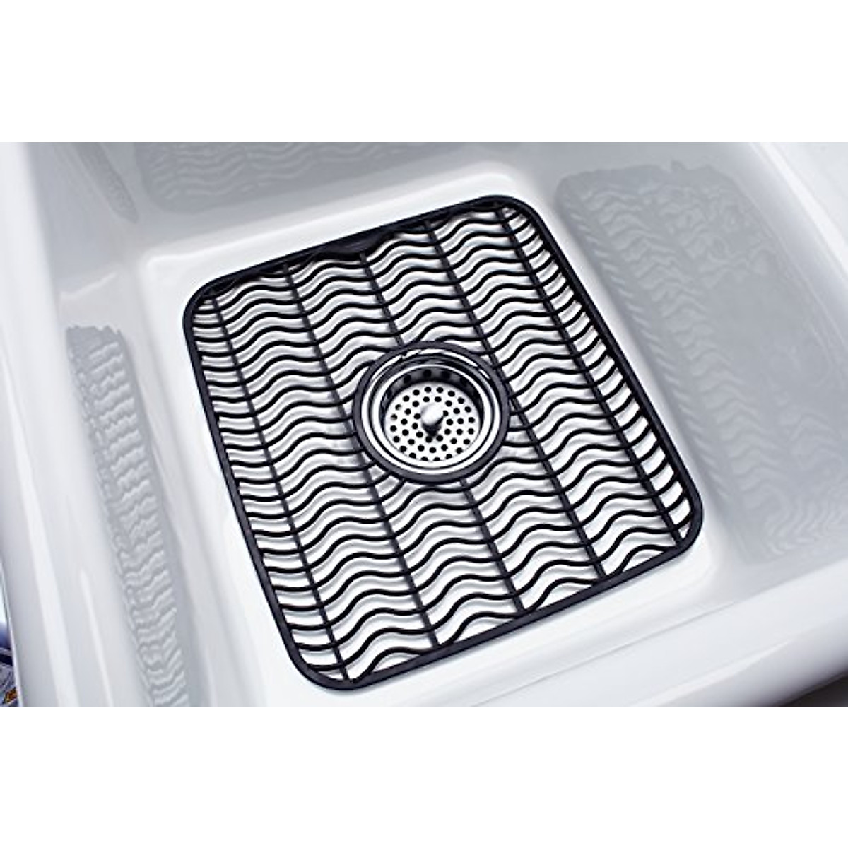 Rubbermaid Sink Protector Mat, Small, Black Waves