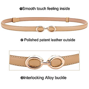 ALAIX Women's Leather Skinny Belt for Dress Adjustable Thin Waist Belt for Lady Waistband with Golden Buckle Apricot
