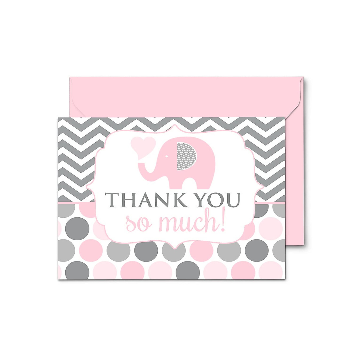 Paper Clever Party Pink Elephant Thank You Cards with Envelopes for Boys Baby Shower, Gender Reveal, Birthday, Everyday Occasions, Small Folded Note Set, 20 Pack