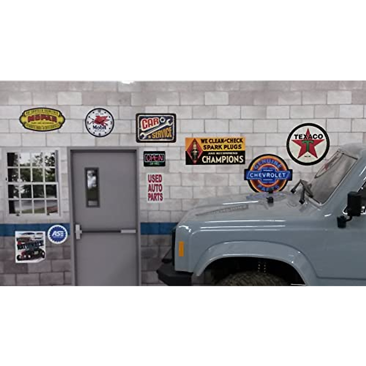 1/10 RC Rock Crawler - 43 Piece Scale Garage Sign Decals - 1:10 Scale Accessory Diorama