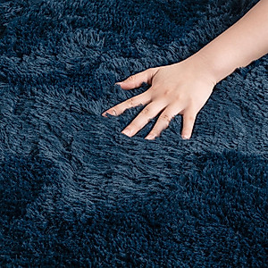 Maxsoft Soft Shaggy Runner Rug for Bedroom, 2x6 Feet Indoor Modern Fluffy Area Rugs Fuzzy Carpet for Hallway Bedside, Upgrade Non-Slip Shag Plush Rug for Dorm Living Room, Navy Blue