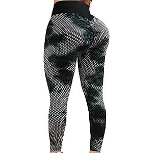 Bblulu Women's High Waist Yoga Pants Tie-Dyed Tummy Control Active Ruched Butt Lifting Stretchy Leggings Textured Booty Tight