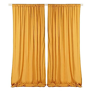SHERWAY 2 Panels 4.8 Feet x 10 Feet Silky Soft Gold Backdrop Drapes, Polyester Window Curtains for Wedding Party Ceremony Stage Decoration (10% Transparency)