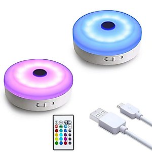 wobsion Puck Lights with Remote, Color Changing Under Cabinet Led Lighting, Closet Light, USB Rechargeable Puck Lights for Counter,Closet,Display Case,Perfect for Home Dec,2 Pack