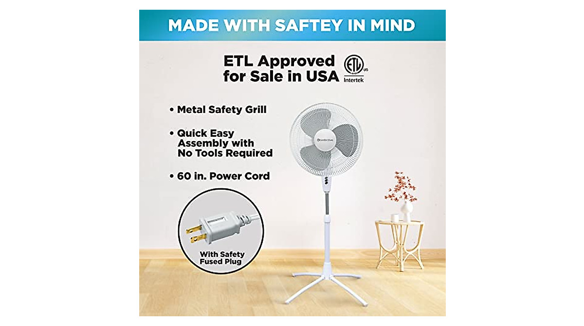 Comfort Zone 18" Oscillating Pedestal Fan - Multi-Speed & Quiet