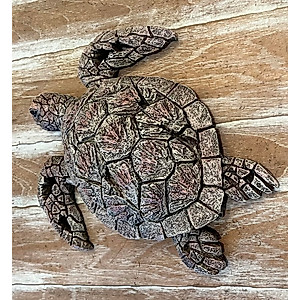 Sea Turtle Decorative Art Sculpture - Rustic Driftwood Finish - Nautical Ocean Beach Coastal Decor - Table Top or Wall Mount