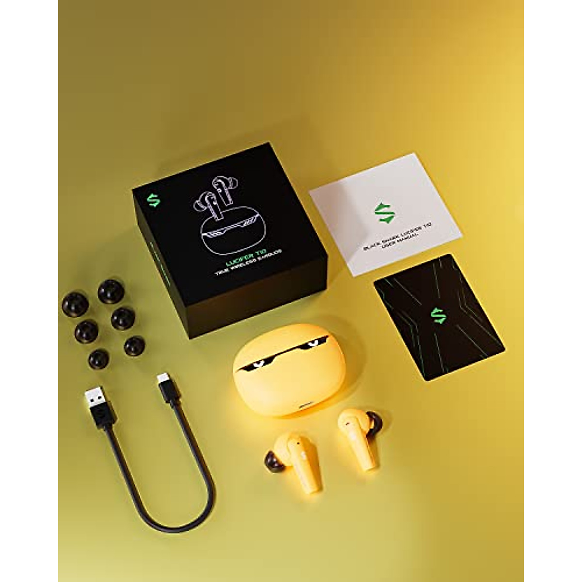Black Shark Bluetooth Earbuds Wireless Earbuds with Emoji LED Light, Gaming Earbuds with 45ms Ultra Low Latency, Bluetooth 5.1, Music and Gaming Dual Modes, 24H Playtime, IPX5 Waterproof- Yellow