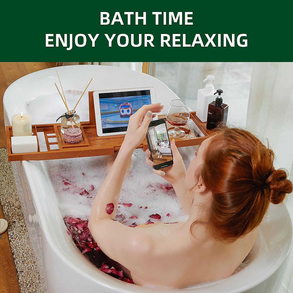 Semperviren Bathtub Tray, Retractable Bathtub Rack for Bathtub, Sturdy and Waterproof Home Spa, Favored Gift by Lady Teak Color