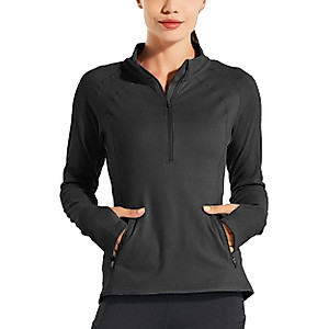 Willit Women's Fleece Running Jacket Pullover Thermal Equestrian Shirt Golf Shirt Long Sleeve Half Zip Exercise Winter Gear Black L
