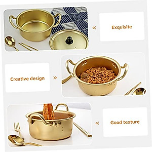Happyyami 1 Set Korean Instant Noodle Pot Chinese Noodles Japanese Soup Bowls Pooper Scooper Metal Ramen Noodle Cooker Hot Korean Noodles Cooker Multi-purpose Pot Kitchen Instant Noodles Pot
