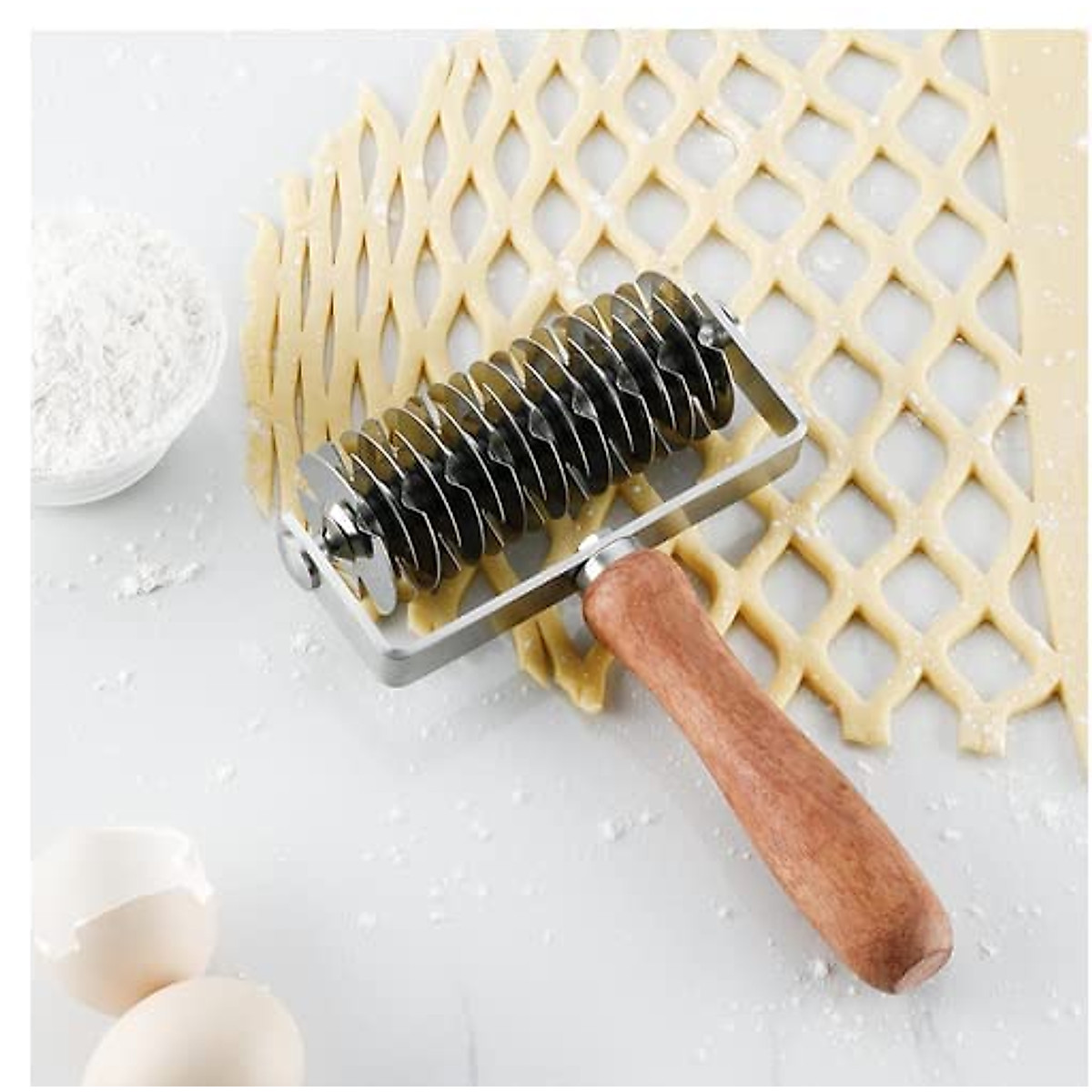 XIZHI Stainless Steel Dough Lattice Top Cookie Stainless Steel Baking Tool Cake Bread Net Knife Baking Tool Cake Bread Net Knife Holder Wooden Handle for Pizza Cookie Pie Pastry Bread