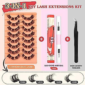 DIY Lash Extension Kit with Lash Bond and Seal, Cluster Individual Lashes Kit With Strong Lash Bond and Seal Lash Tweezers DD Curl Fluffy DIY Eyelash Extension Kit at Home