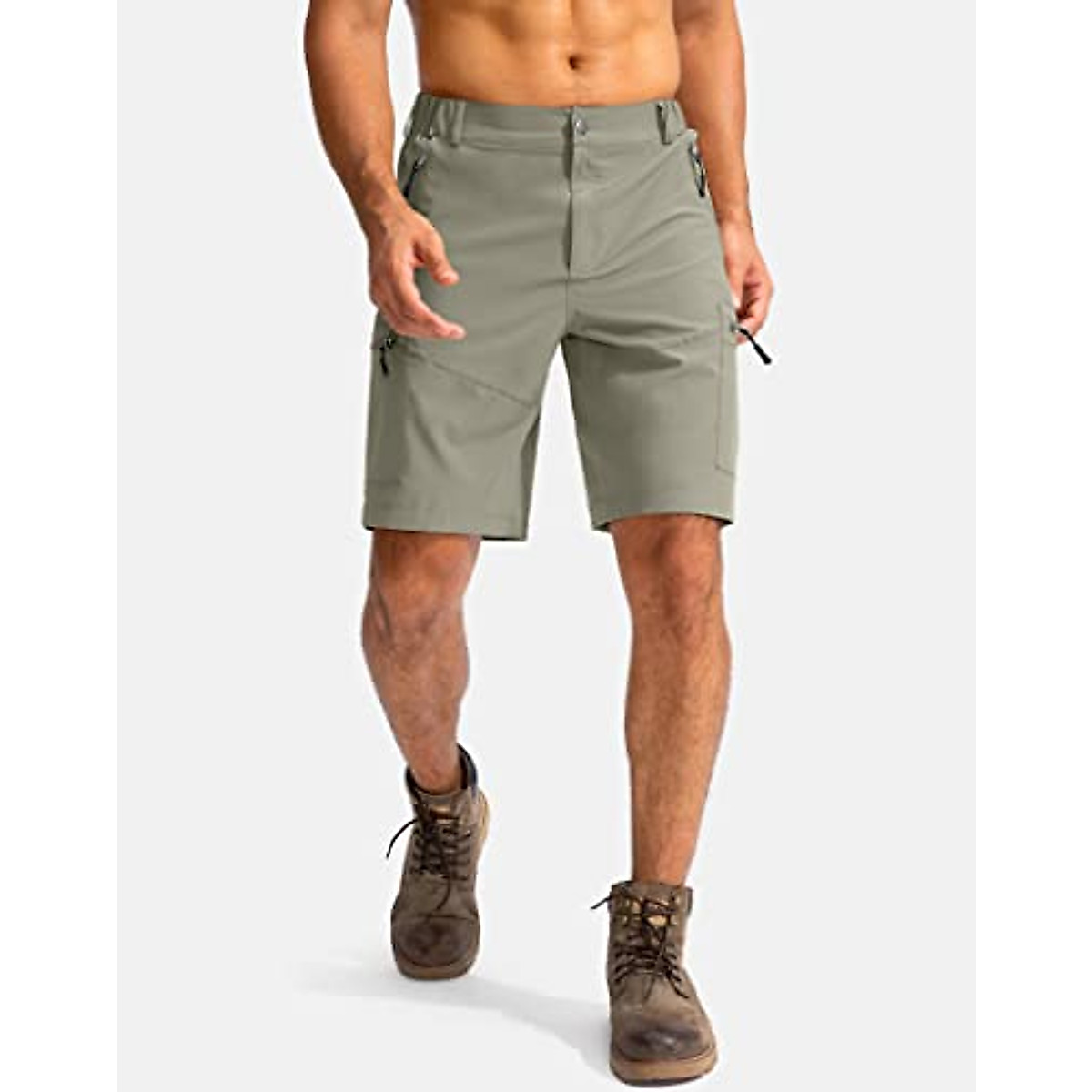 Pudolla Men's Hiking Cargo Shorts 9" Lightweight Outdoor Work Shorts for Men Travel Golf Camping Casual with 5 Zipper Pockets(Grey Sage Large)